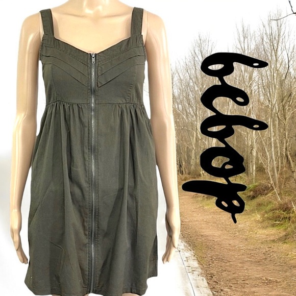 BeBop | Dresses | Bebop Full Zipper Front Olive Green Dress With Side ...